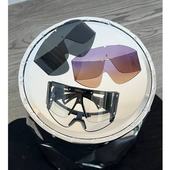 Versace | Accessories | New Versace Ve4393 3 Lens Shield Sunglasses In Black | Poshmark